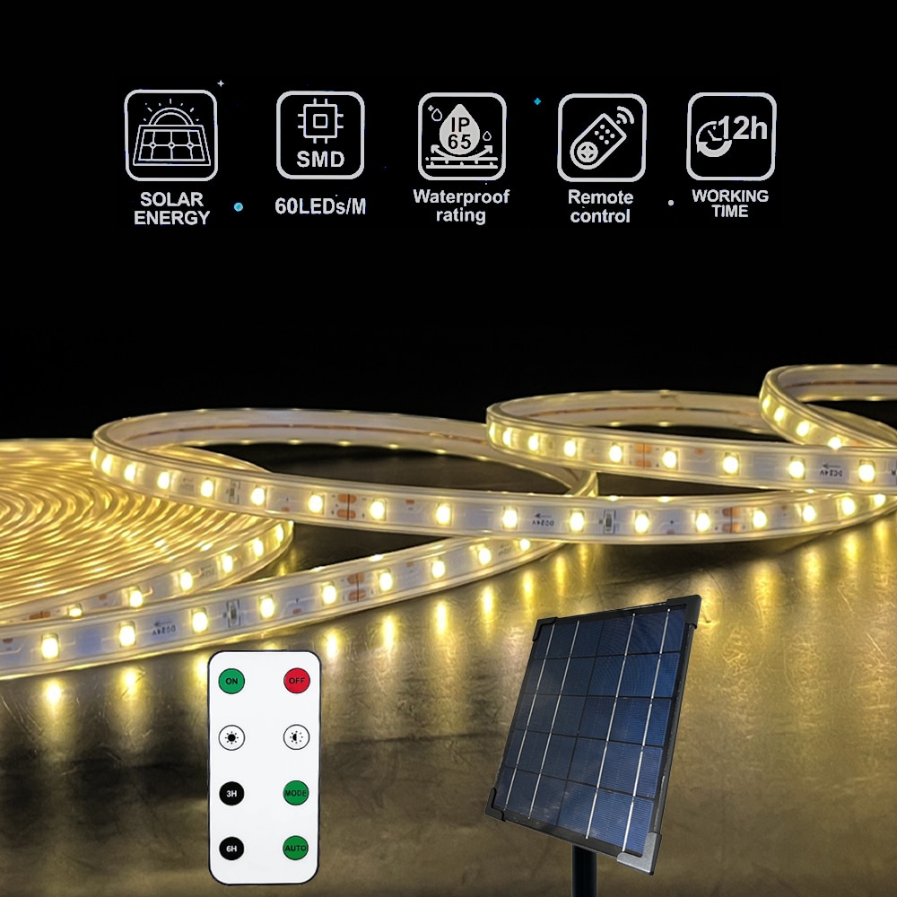 Banda Led Solara Exterior 10 metri 3.2V 4000mAH, Lumina Soarelui in aer ...