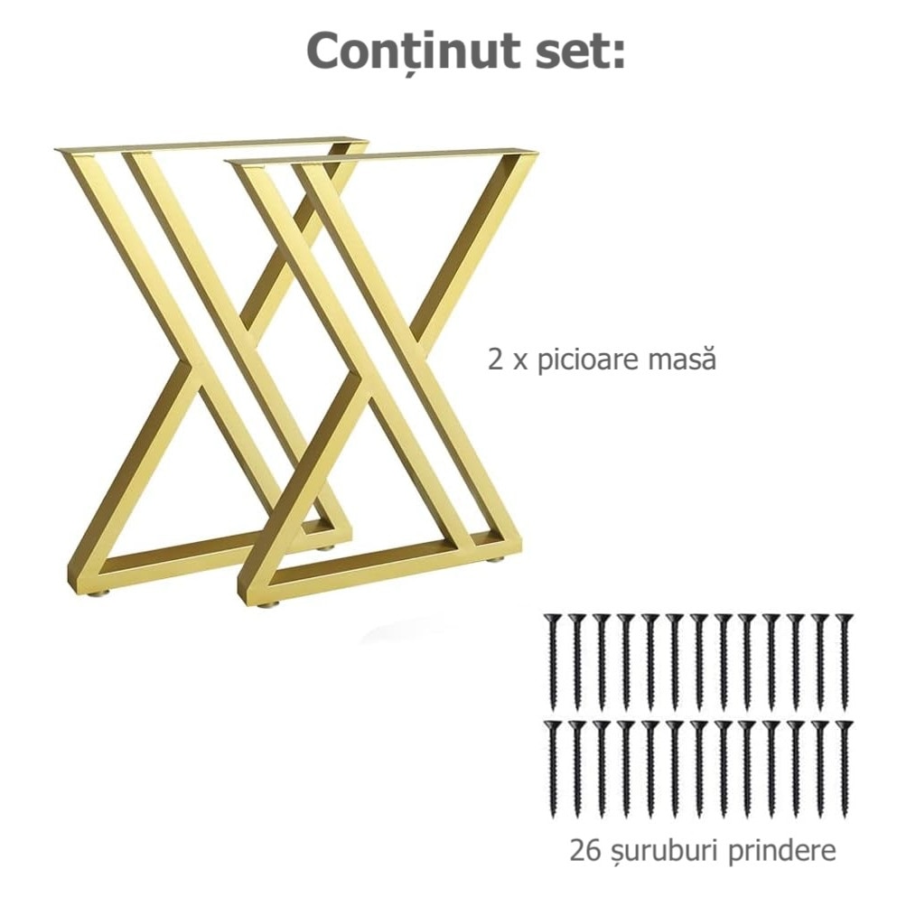 Set 2 x Picioare Metalice pentru Masa sau Birou, Aurii, 50 x 70 cm ...