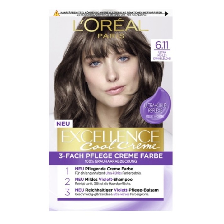 Vopsea de par, Loreal Excellence, Cool Creme 6.11 - eMAG.ro