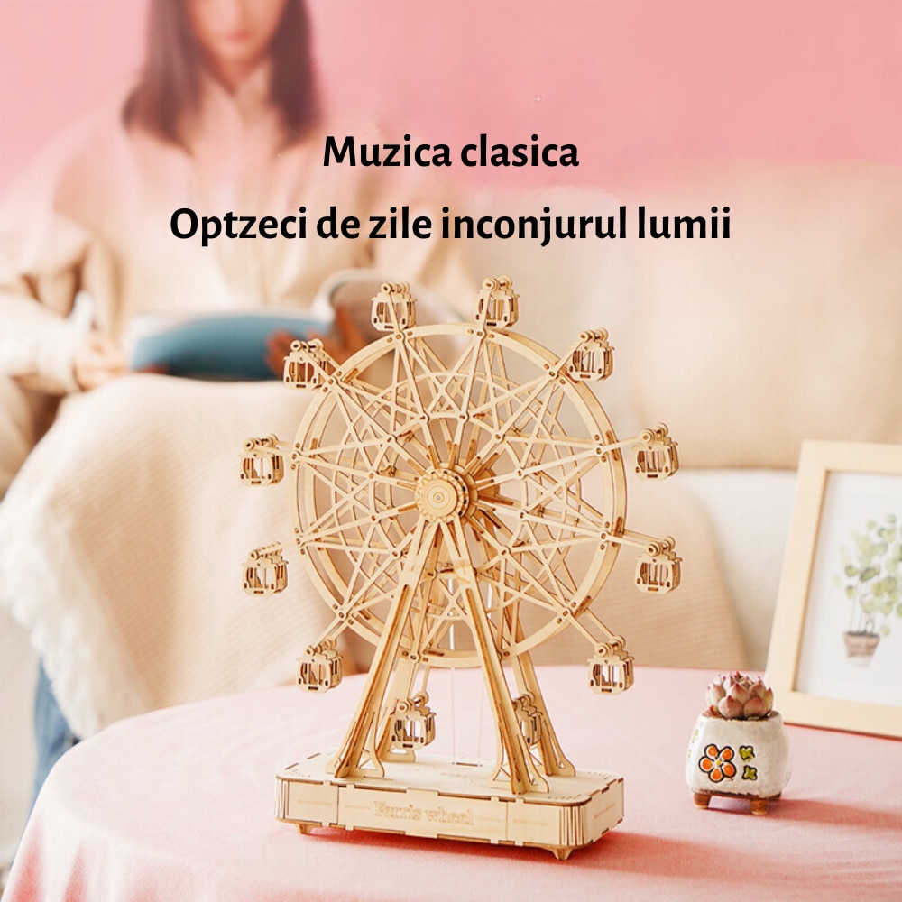 Puzzle 3D Roata Ferris, Cutie muzicala, componente din lemn, 338 x 283 ...