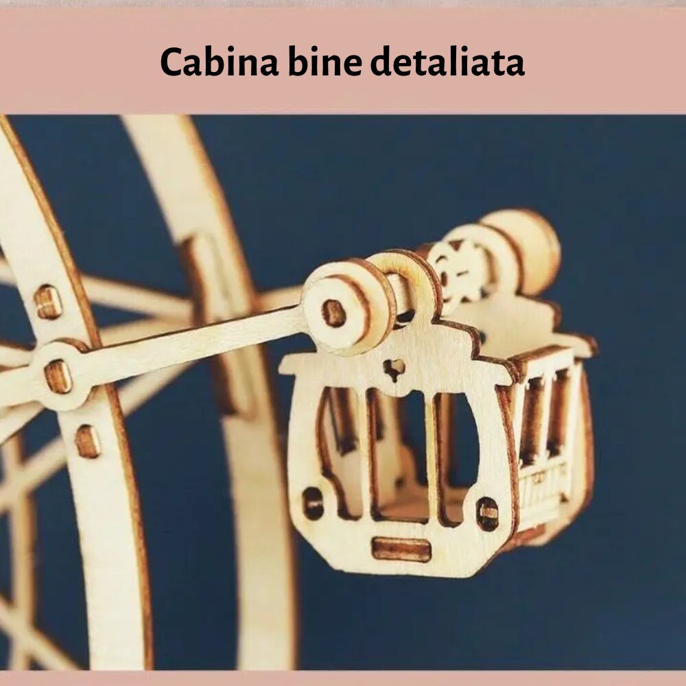 Puzzle 3D Roata Ferris, Cutie muzicala, componente din lemn, 338 x 283 ...