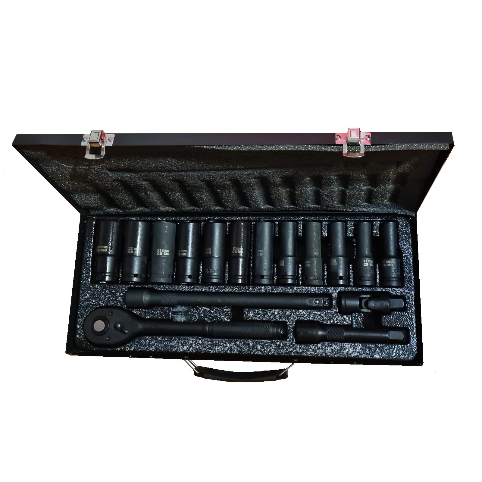 Trusa chei tubulare cu clichet, 1/2", lungi, impact, 16 piese, Otel Cr ...