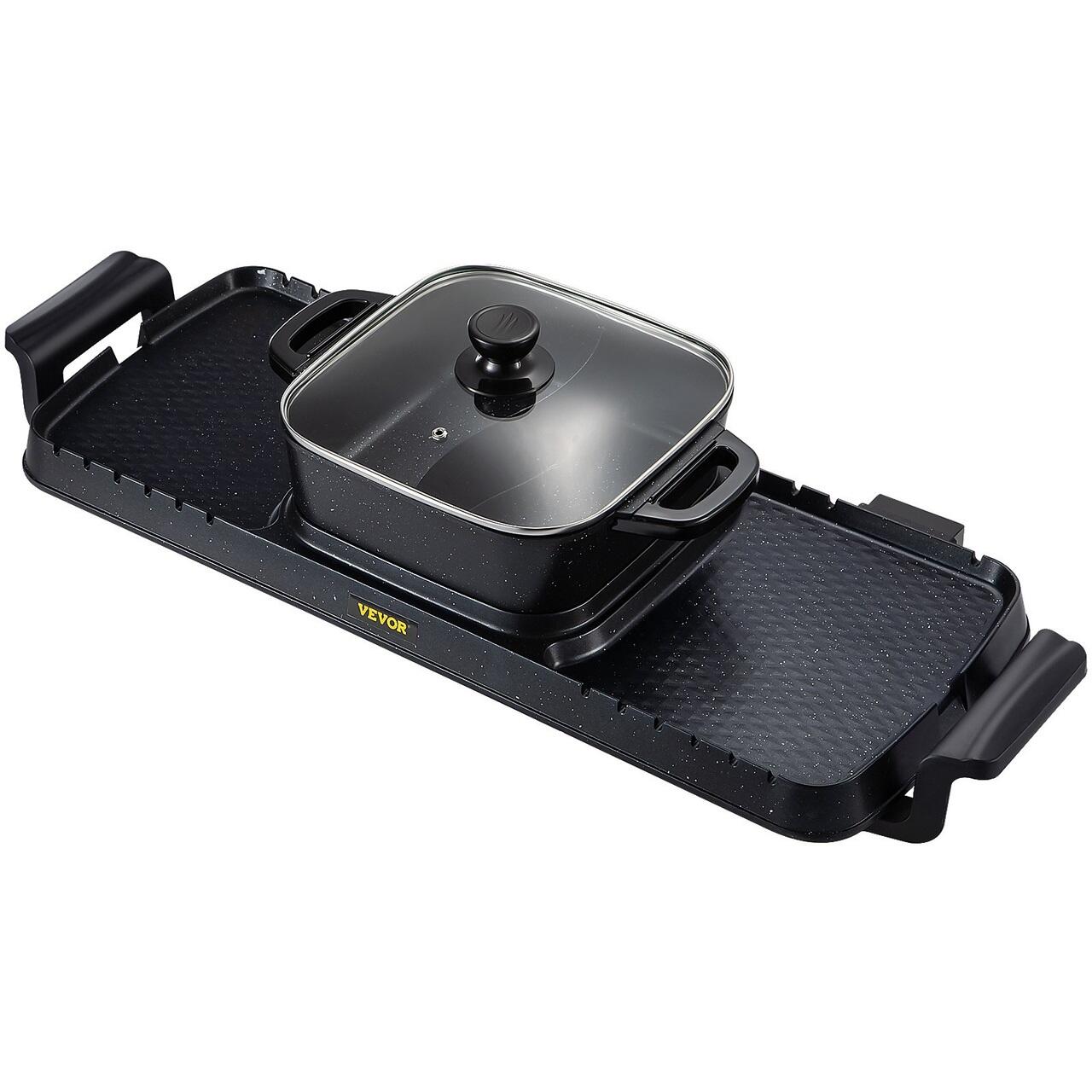 Grill electric 2 in 1 cu oala, Vevor 2400 W BBQ Teppanyaki cu control ...