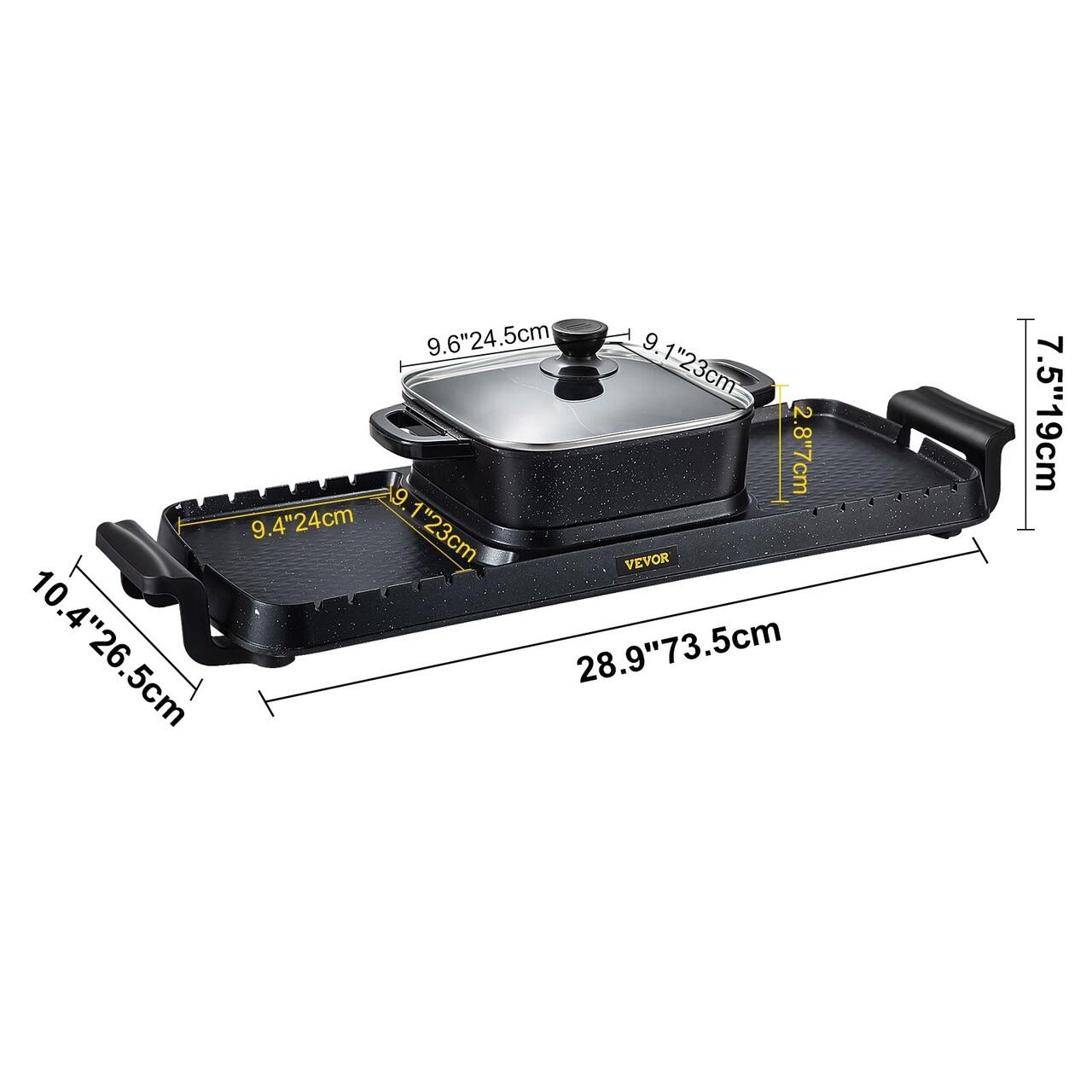 Grill electric 2 in 1 cu oala, Vevor 2400 W BBQ Teppanyaki cu control ...
