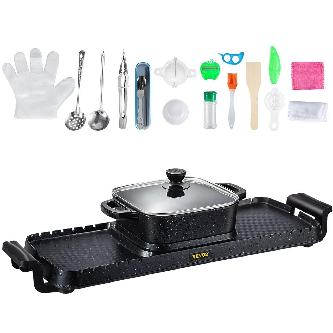 Grill electric 2 in 1 cu oala, Vevor 2400 W BBQ Teppanyaki cu control ...