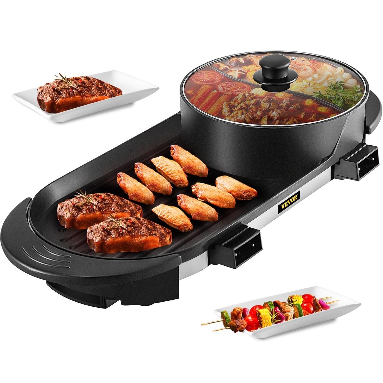 Grill electric 2 in 1 cu oala, Vevor 2200 W BBQ Teppanyaki cu control ...