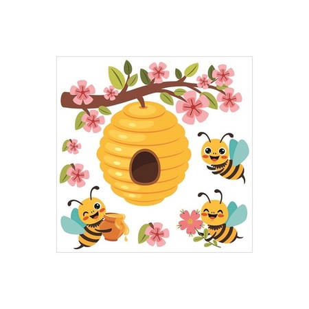 Sticker geam cu motive de primavara - albinute la stup, 30 x 33.5 cm ...
