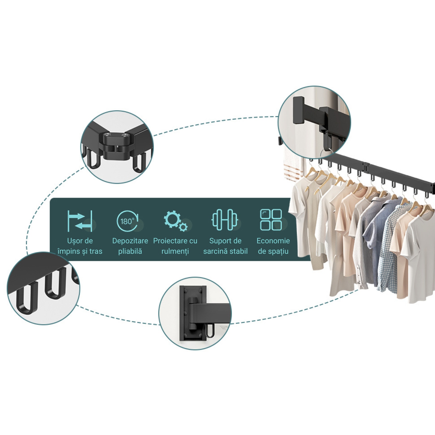 Simply Joy 114 см прибираща се поставка за сушене на дрехи с куки Лесна за инсталиране Сушилня ...