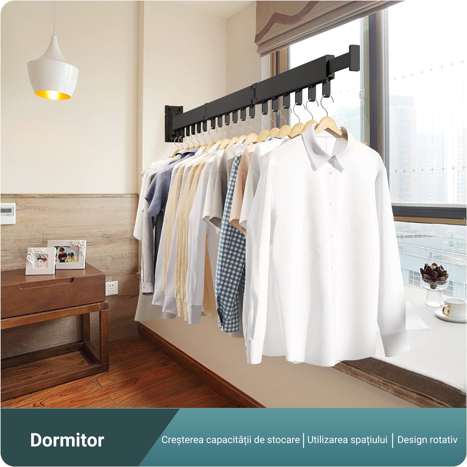 Simply Joy 114 см прибираща се поставка за сушене на дрехи с куки Лесна за инсталиране Сушилня ...