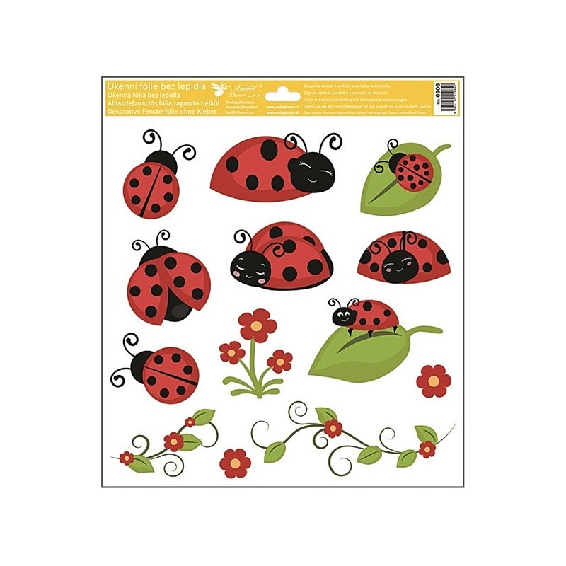 Sticker geam cu motive de primavara - buburuze dragalase, 30 x 33.5 cm ...