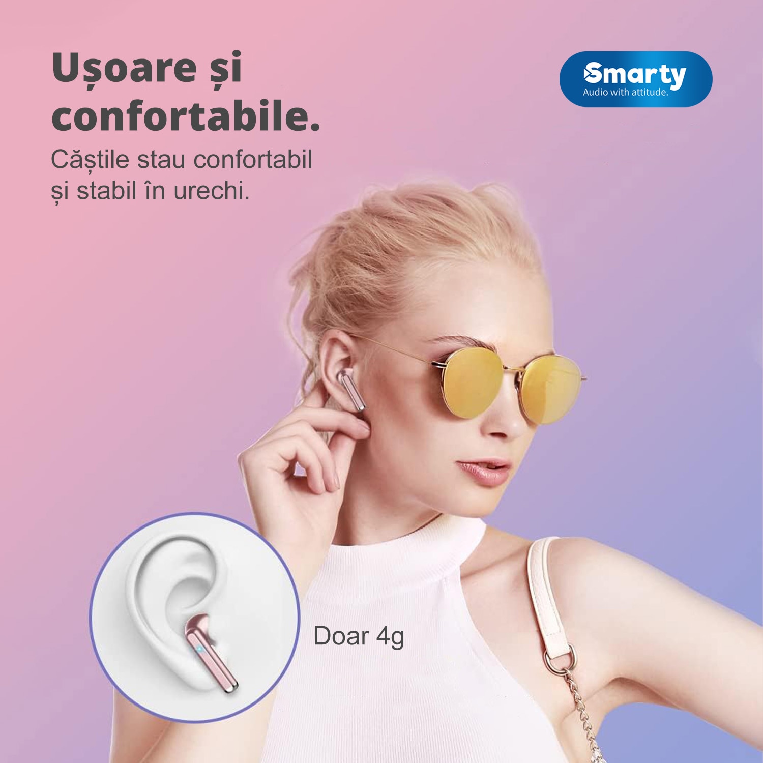 Casti audio wireless Smarty® Touch, fara fir, Bluetooth 5.3, Microfon ...