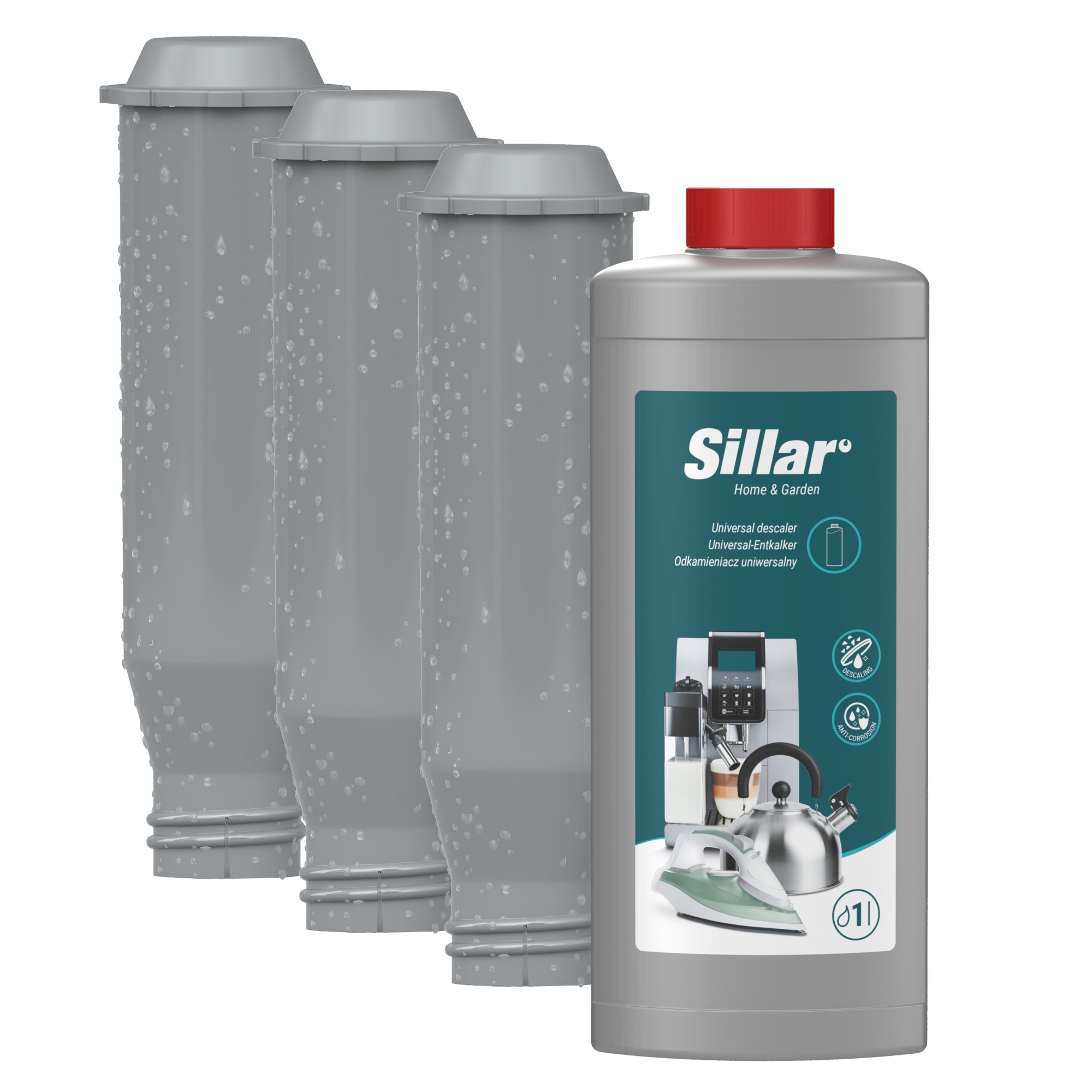 Kit 3 filtre apa si detartrant 1000ml, Sillar, Compatibil pentru Krups ...