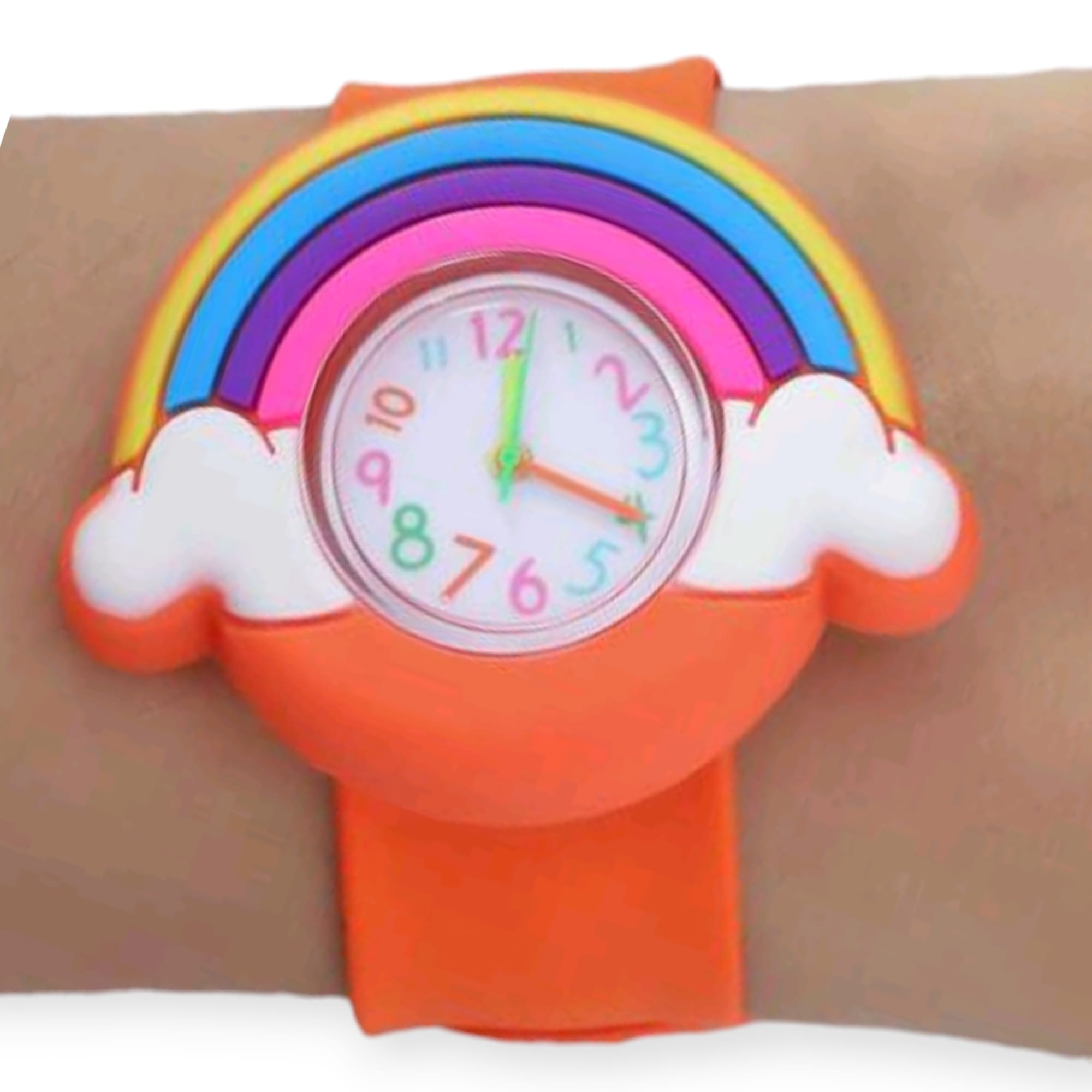 Ceas Curcubeu copii cu bratara portocalie din silicon - eMAG.ro