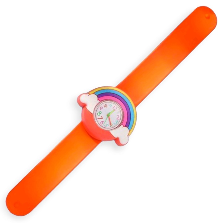 Ceas Curcubeu copii cu bratara portocalie din silicon - eMAG.ro