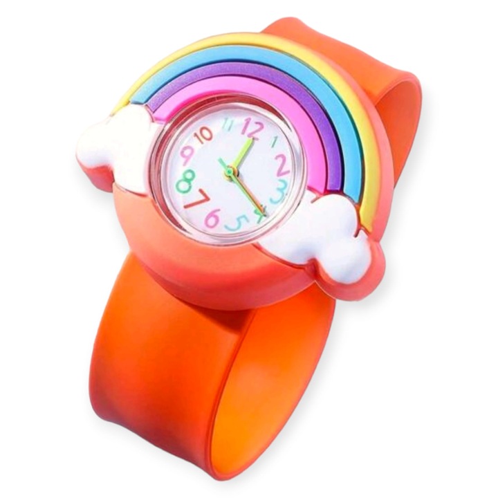 Ceas Curcubeu copii cu bratara portocalie din silicon - eMAG.ro