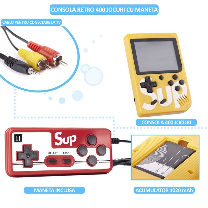 Mini consola cu 400 jocuri retro, NEXTLY, maneta inclusa pentru doi ...