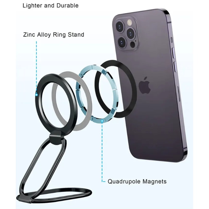 Suport inel pentru telefon, universal, Ideas4Comfort™, magnetic ...