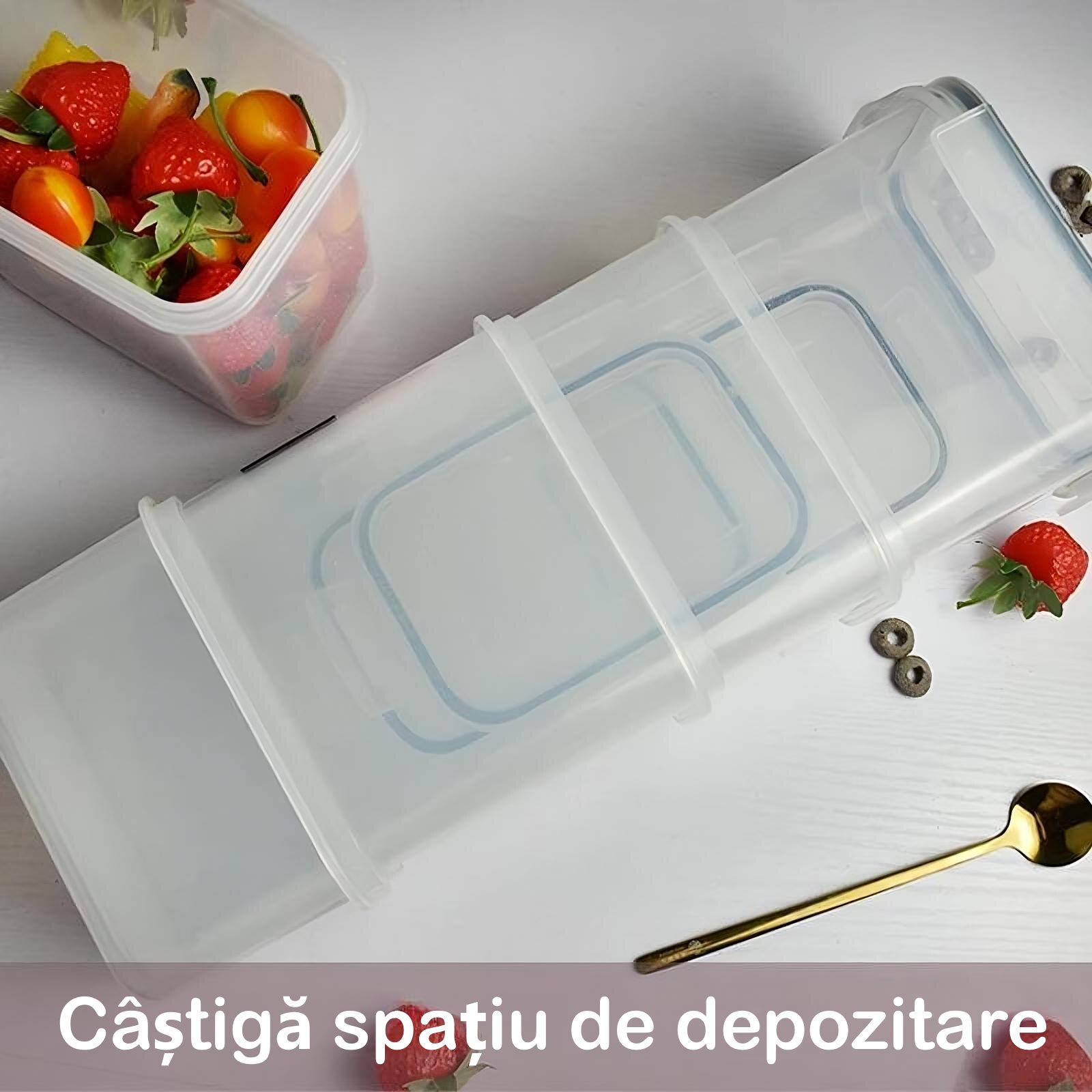Set 7 cutii transparente pentru depozitare alimente, cu capac etans ...