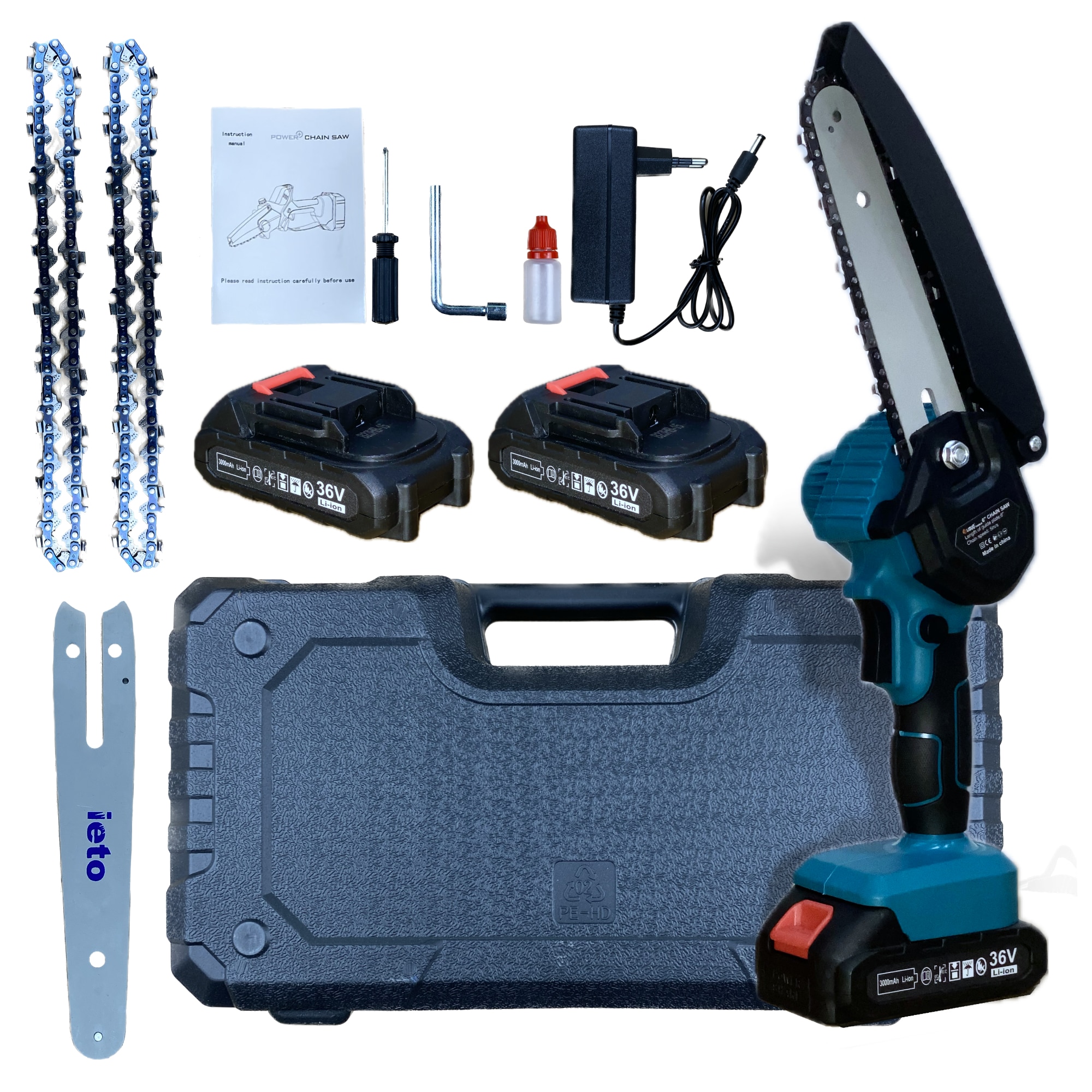 Mini drujba Liduo cu 2 acumulatori 36V, 3 Lanturi si 2 Lame 6" in set ...