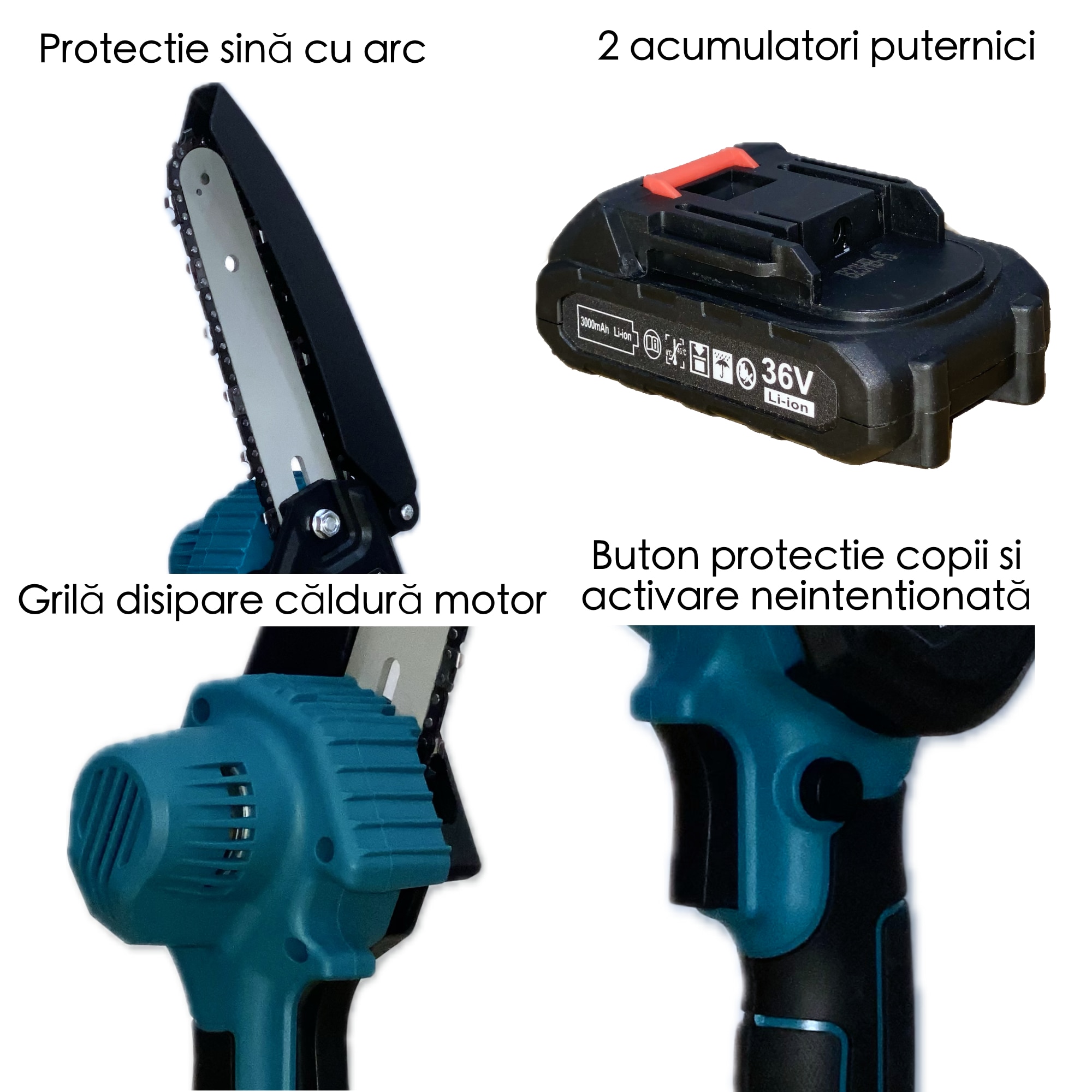 Mini drujba Liduo cu 2 acumulatori 36V, 3 Lanturi si 2 Lame 6" in set ...