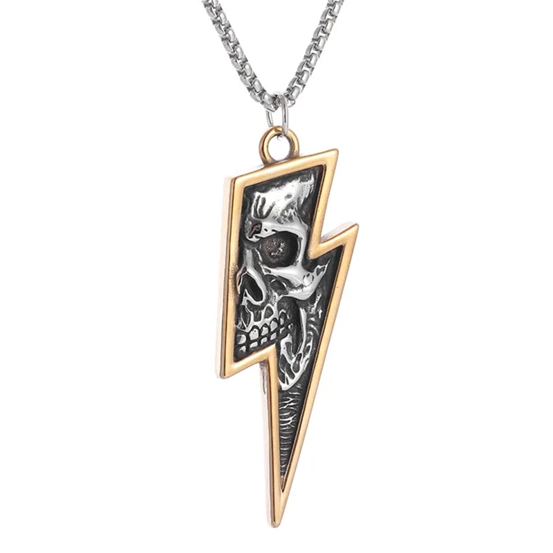 Lant cu pandantiv fulger si cap de schelet, model traznet, tematica ...