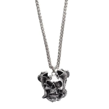 Lant gotic cu pandantiv cap de schelet cu doua cobre, model mistery ...