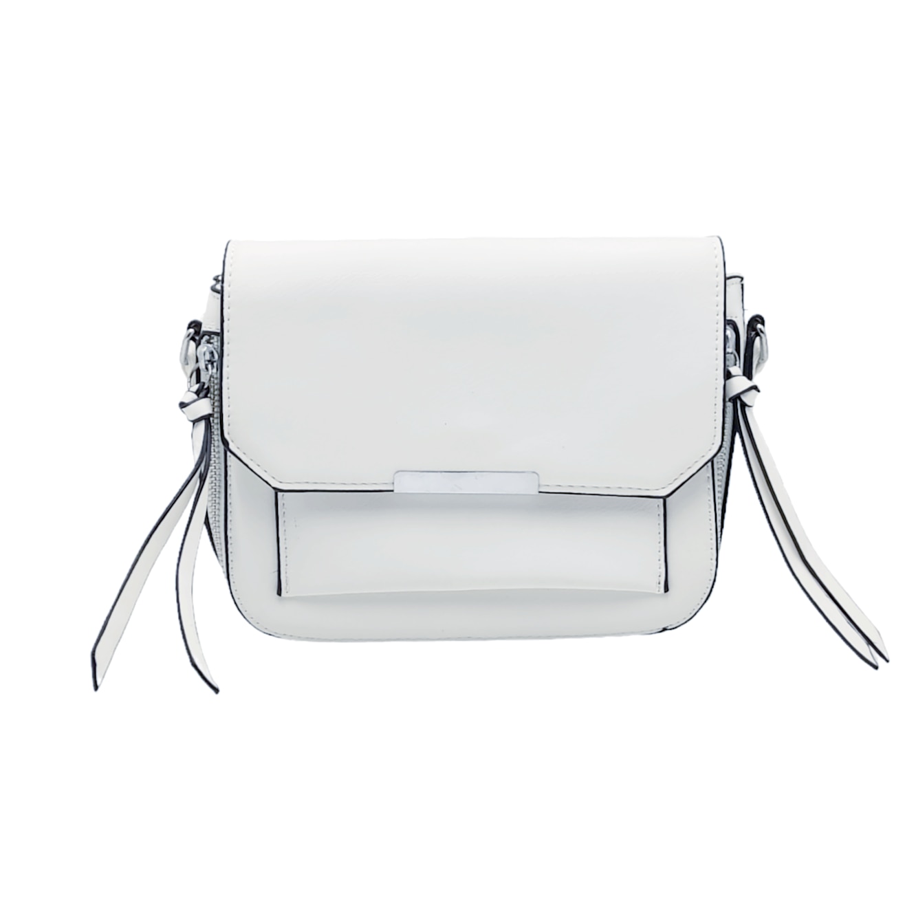 Geanta alba cu clapa cu inchidere magnetica, accesorizata cu fermoare ...