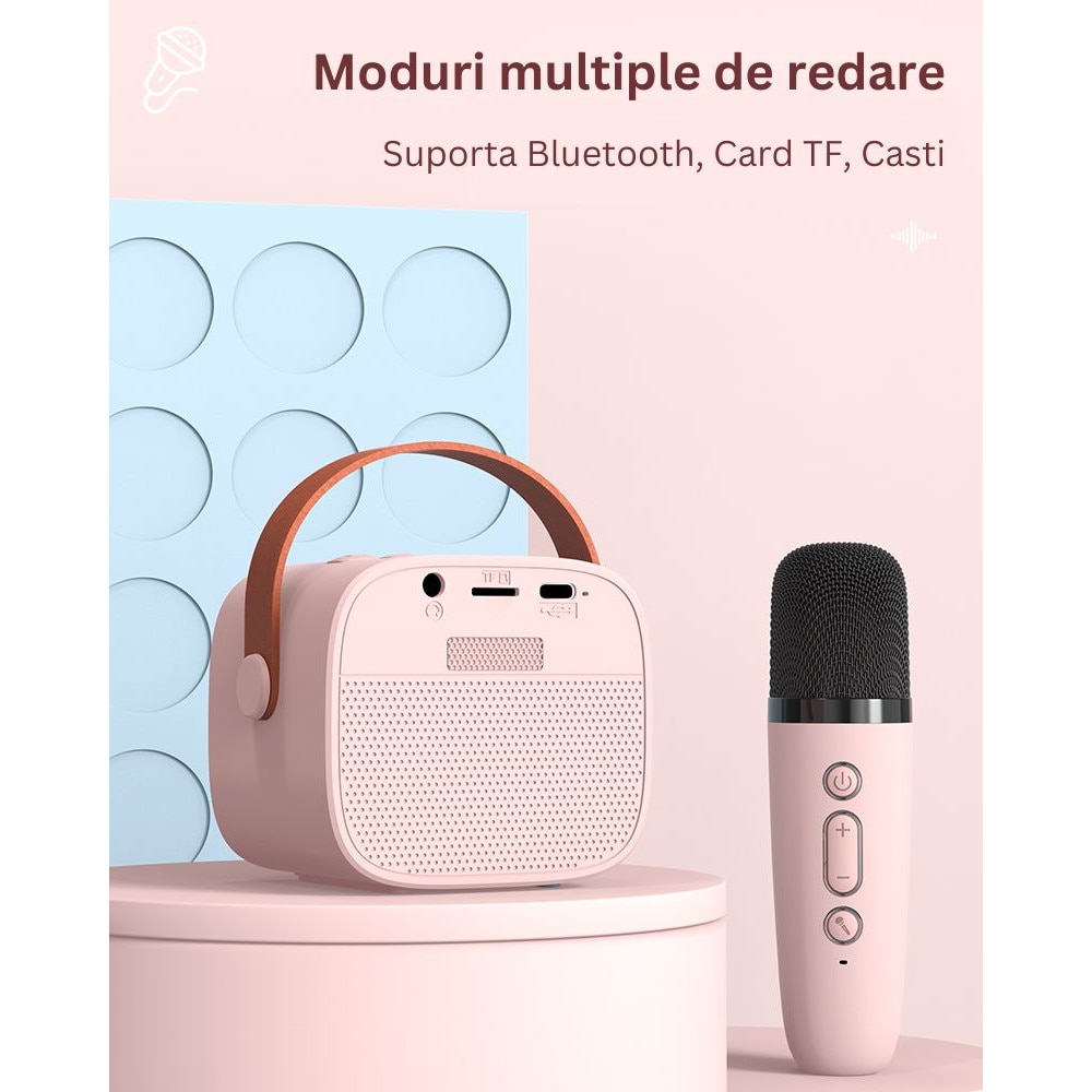 Boxa portabila tip karaoke cu 2 microfoane incluse, wireless, Bluetooth ...
