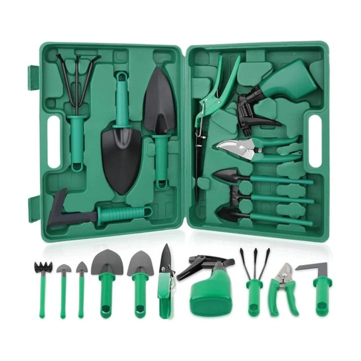 Set accesorii unelte pentru gradinarit, 11 piese total, geanta ...
