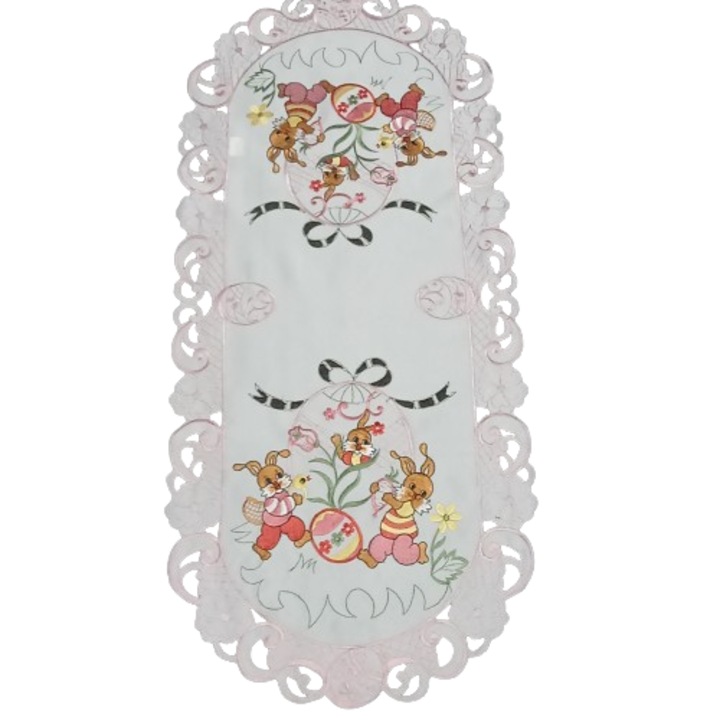 Fata de masa brodata cu motive de Paste, traversa, alba/2, 40x85 cm ...