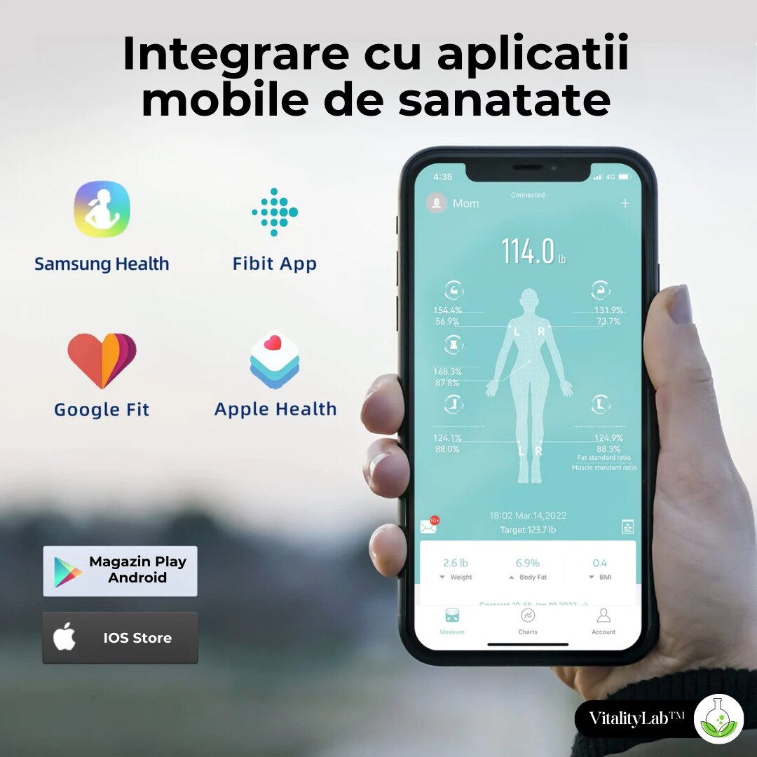 Cantar inteligent Vitality Lab™ Smart, 14 indici corporali, 4 senzori ...