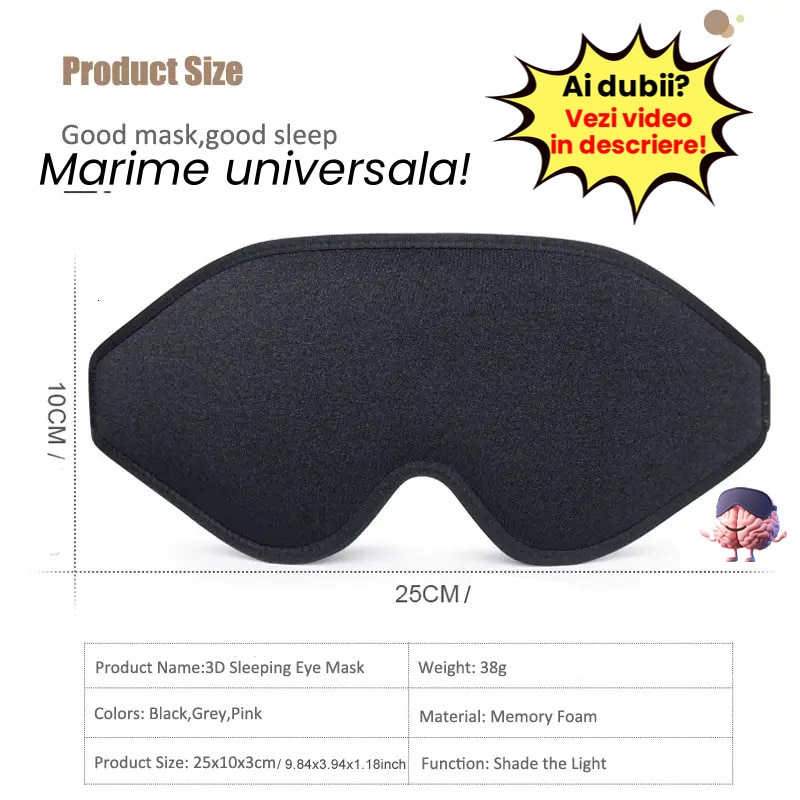 Masca pentru somn Smart Design 3D, Protectie Nas, Intuneric bezna ...