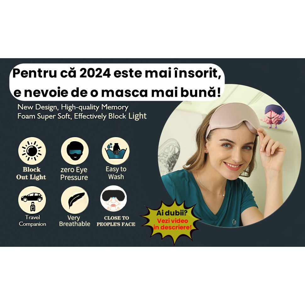 Masca pentru somn Smart Design 3D, Protectie Nas, Intuneric bezna, Roz ...