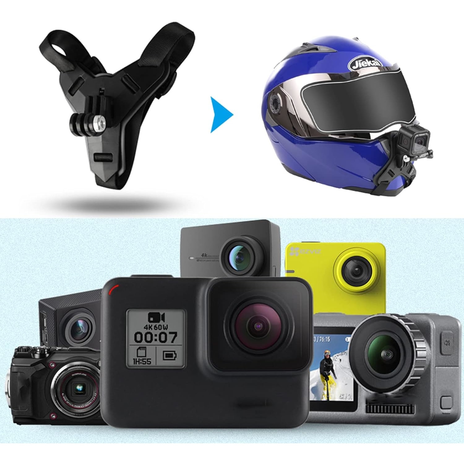 Set 2 Suport de casca pentru camera video, JENUOS®, Compatibil cu GoPro ...