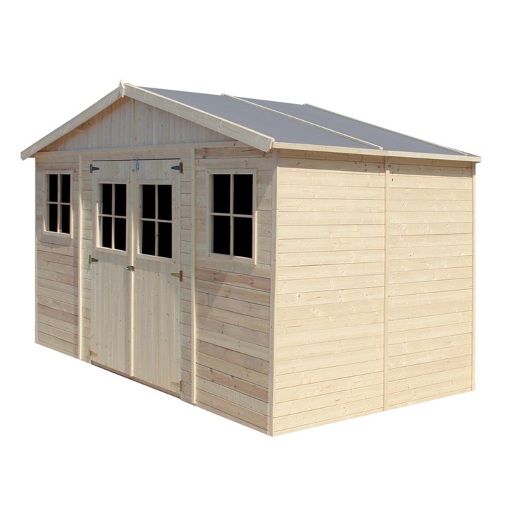 Casuta de gradina, Timbela, Lemn, 420x218 cm, Maro - eMAG.ro