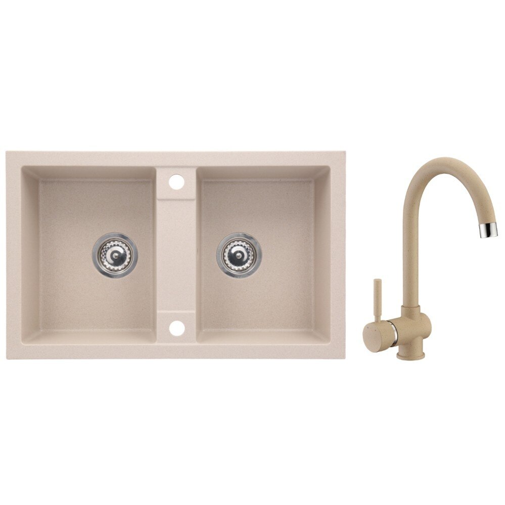Set chiuveta bucatarie granit CasaBlanca Duo cu 2 cuve Nisip 78x48cm ...