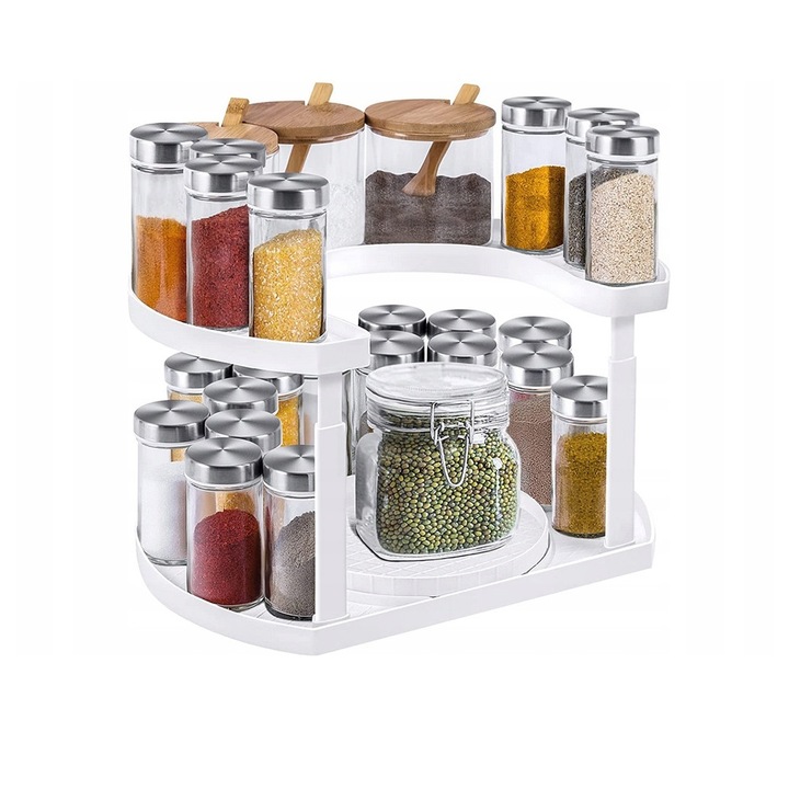 Organizator cu 2 rafturi rotativ pentru condimente - eMAG.ro