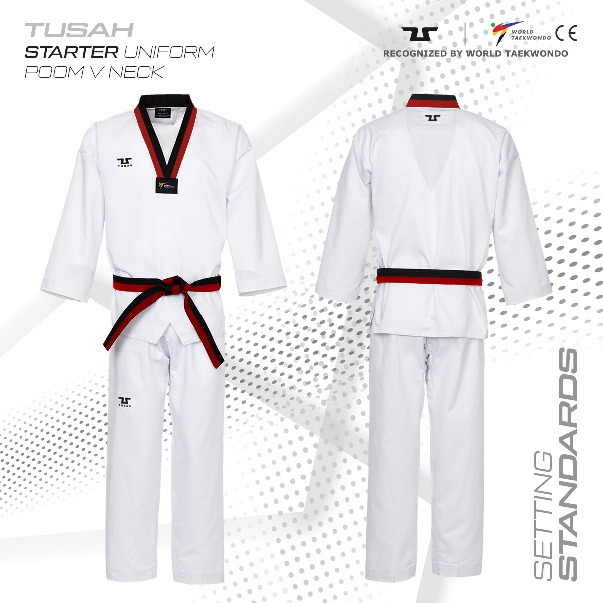 Uniforma Taekwondo WT, Tusah, Starter, alb, cu rever Poom, 140 cm - eMAG.ro