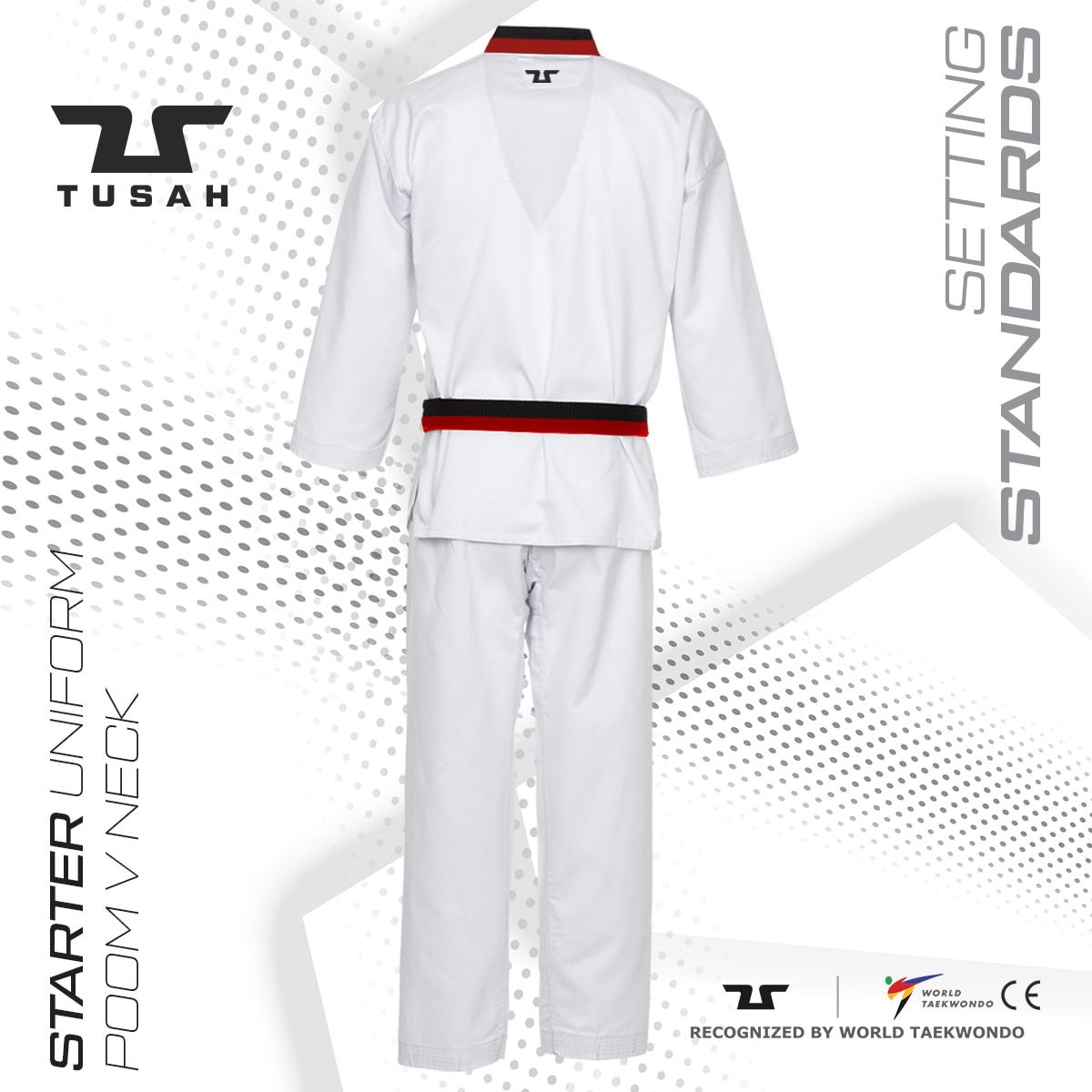 Uniforma Taekwondo WT, Tusah, Starter, alb, cu rever Poom, 140 cm - eMAG.ro