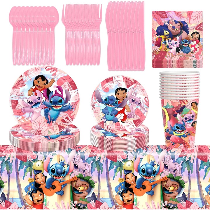 Set vesela pentru 10 Copii, Lilo & Stitch, Petrecere Aniversara, Carton ...