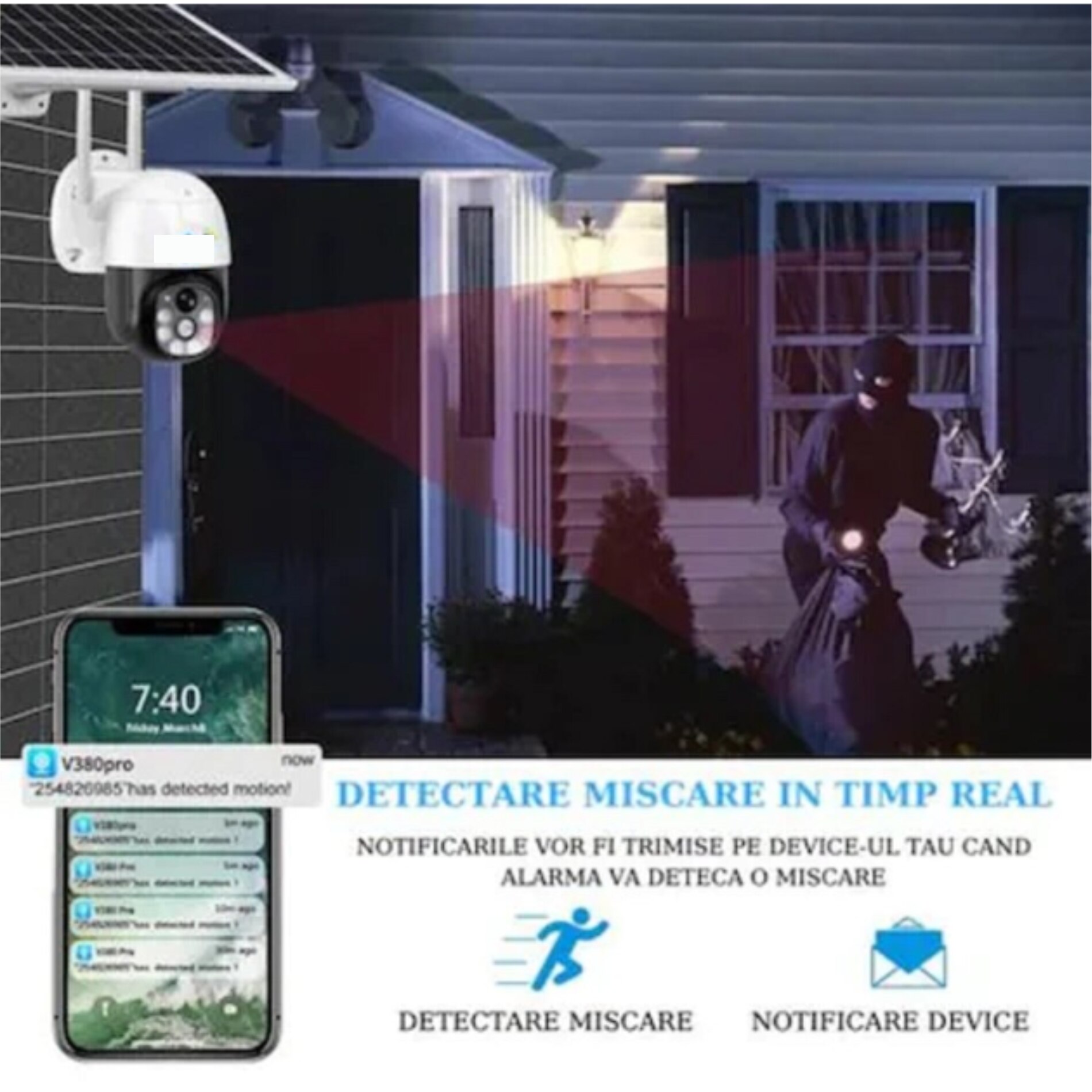 Camera solara WiFi 8MP SPY®, FullHD Night Vision, PIR, rezistenta la ...