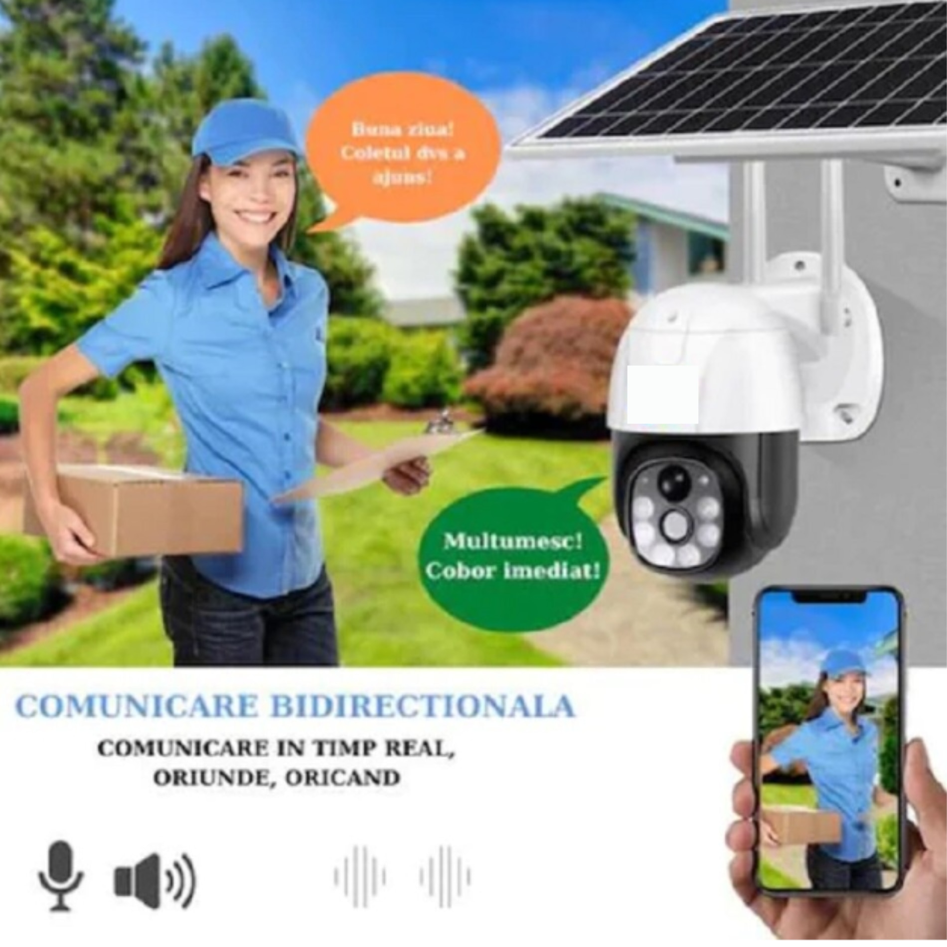 Camera solara WiFi 8MP SPY®, FullHD Night Vision, PIR, rezistenta la ...