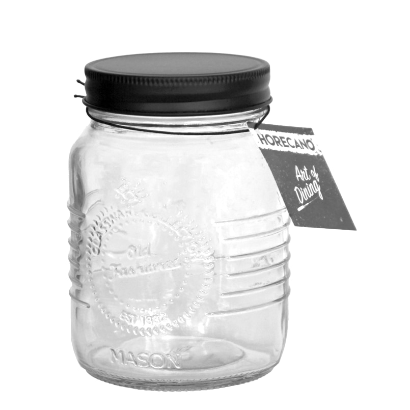 Borcan OLD FASHIONED, Metal, Capac cu filet Negru, 500ml, Inalt - eMAG.ro