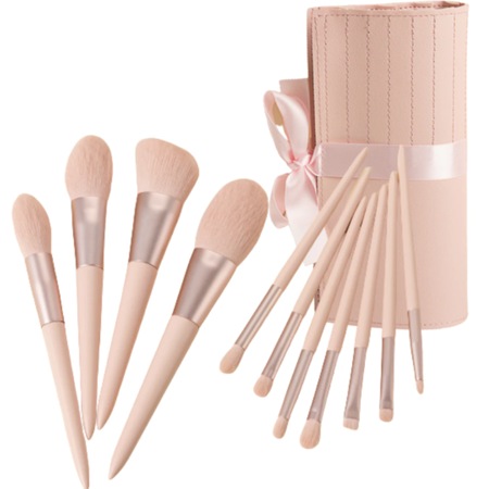 Pensule Machiaj Set DuoFiber cu manere din lemn si aluminiu, Trusa make ...