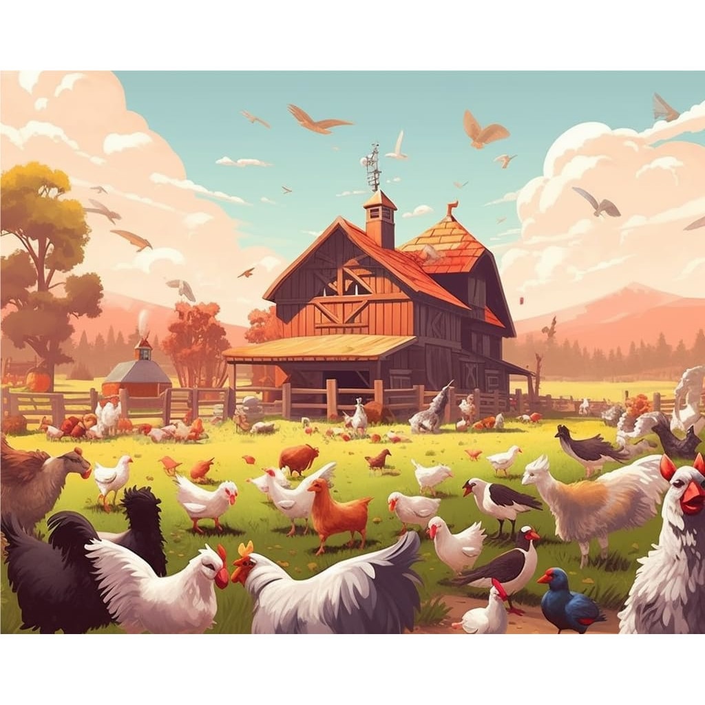 Pictura pe numere cu diamante 5d, model ferma, 30x 40 cm Leejoy - eMAG.ro