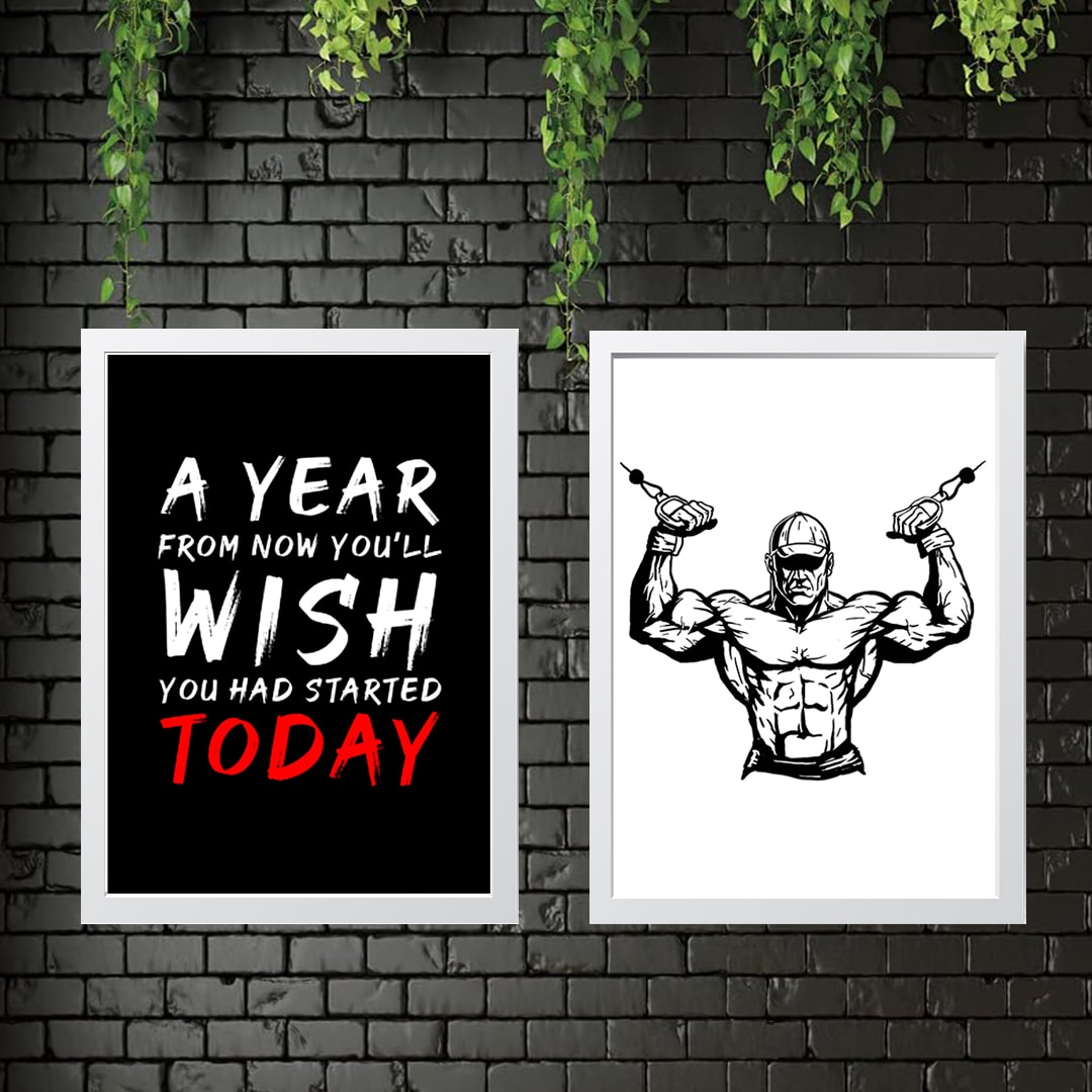 Set 2 Tablouri decorative cu mesaj Motivational GYM, Workout, Alb ...