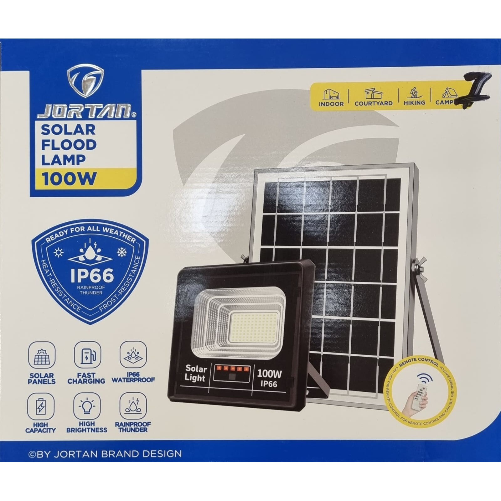 Proiector Solar Jortan 100W, IP 66, Telecomanda, Indicator Baterie ...