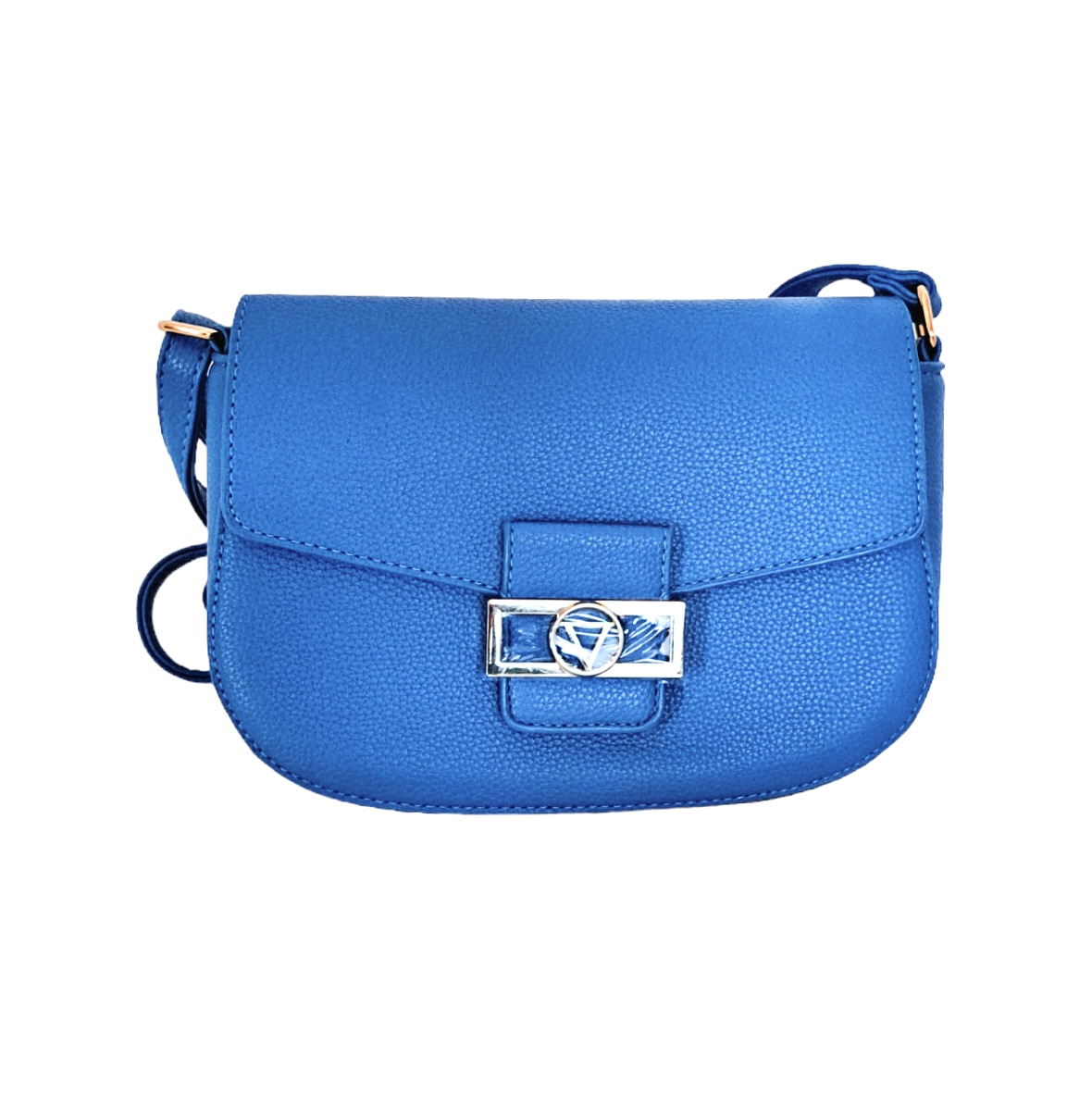 Geanta de tip crossbody albastra, cu fermoar si clapa cu inchidere ...