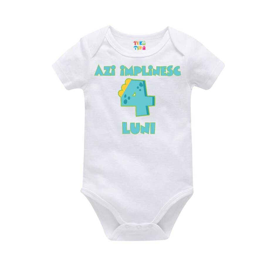 Body alb aniversar maneca scurta ''Dino'' 4 luni - eMAG.ro