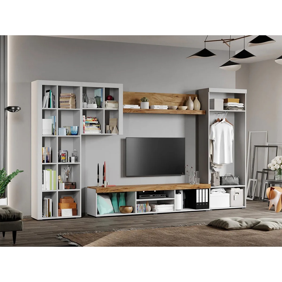 Set Living, Alb cu Stejar Auriu, Olaf, C16, L 326, 6 x A 35, 2 x H 182 ...